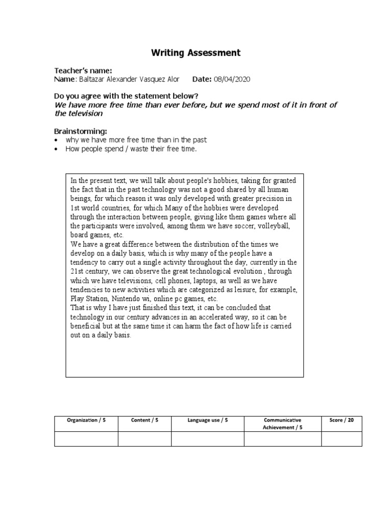 Writing Assessment | PDF