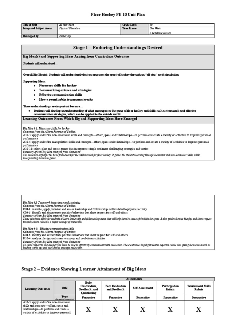 Floor Hockey 10 Unit Plan | PDF | Applied Psychology | Educational ...
