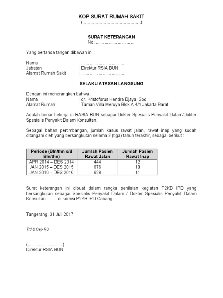 Surat Keterangan Dokter Spesialis RSIA BUN | PDF | Olahraga & Rekreasi