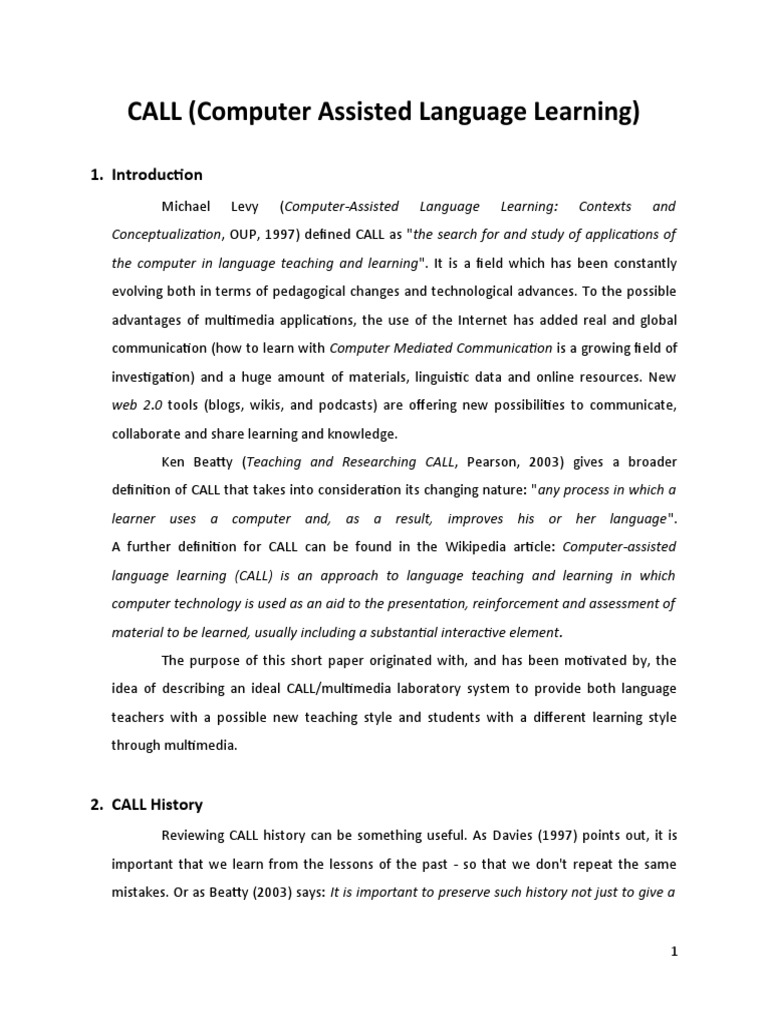 CALL (Computer Assisted Language Learning) | PDF | Teachers | Learning