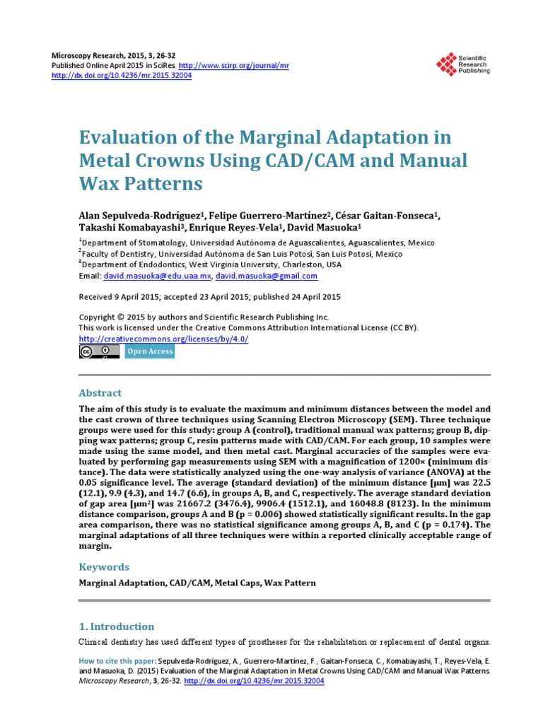 Evaluation of The Marginal Adaptation in Metal Crowns Using CAD/CAM and ...