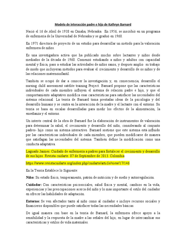 Modelo de Interaccion Padre e Hijo de Kathryn Barnard | PDF | Comportamiento | Enfermería
