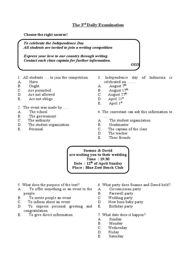 The 3 Daily Examination: Choose The Right Answer! | PDF | Diploma