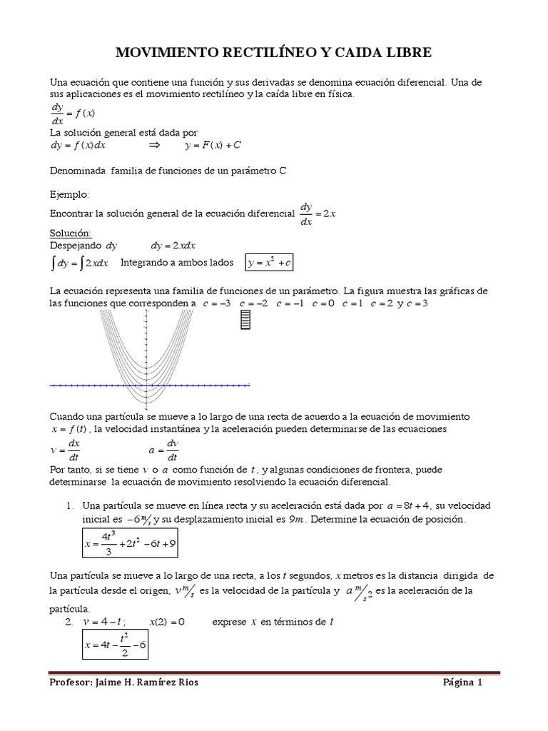 Ecuaciones diferenciales y su aplicación en el movimiento rectilíneo y la caída libre | PDF ...