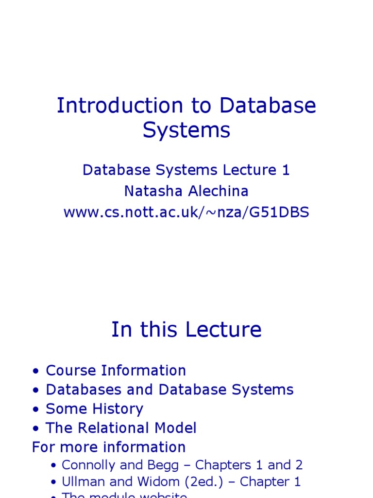 Lecture1 (Introduction To Database Systems by Prof. Dan Suciu) | PDF | Databases | Relational ...
