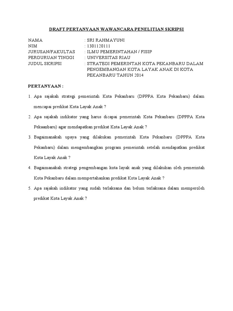 Draft Pertanyaan Wawancara Penelitian Skripsi | PDF