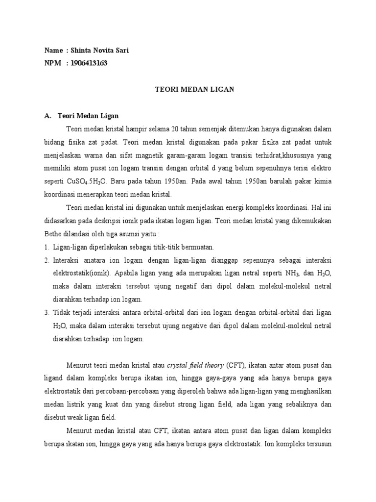Teori Medan Ligan dan Splitting Orbital D | PDF