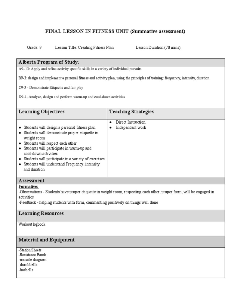 Fitness Plan Lesson Plan 4 | PDF | Physical Fitness | Strength Training