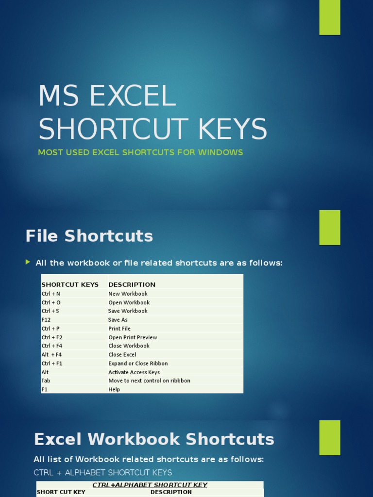 Essential MS Excel Shortcut Keys | PDF | Keyboard Shortcut | Microsoft ...