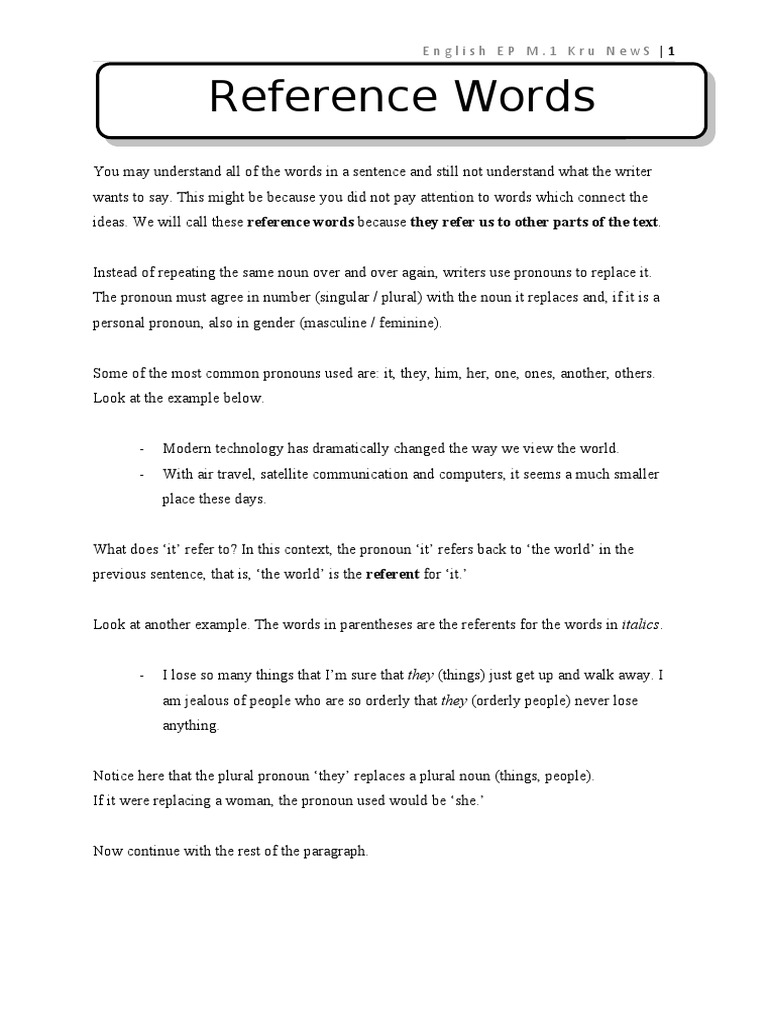 Reference Words: English Ep M.1 Kru News | PDF | Grammatical Gender ...