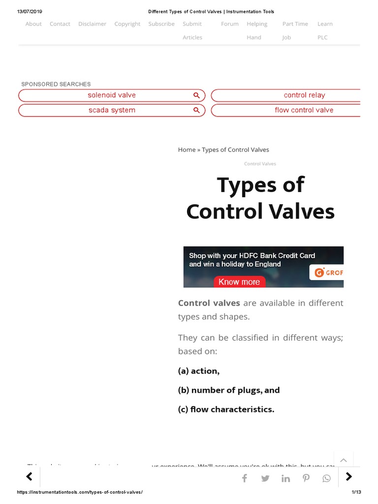 Different Types of Control Valves - Instrumentation Tools | PDF | Valve ...