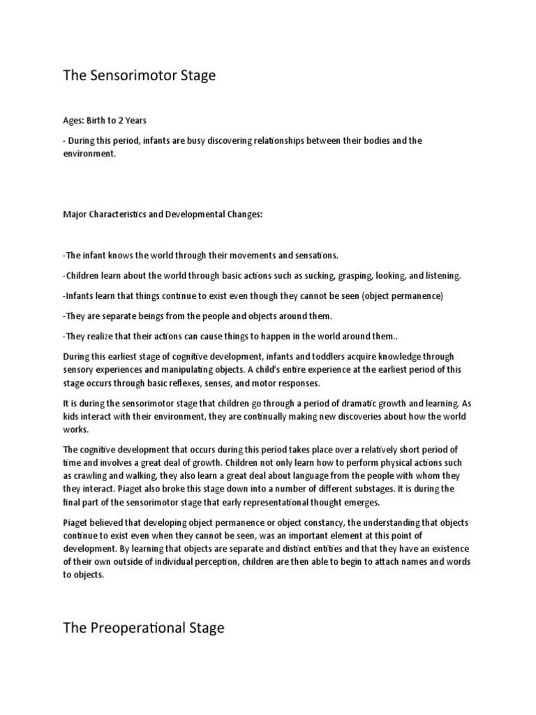 The Sensorimotor Stage | PDF | Schema (Psychology) | Cognitive Development