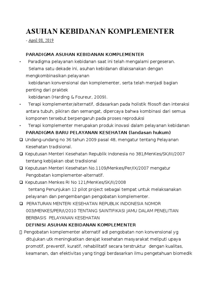 Asuhan Kebidanan Komplementer | PDF