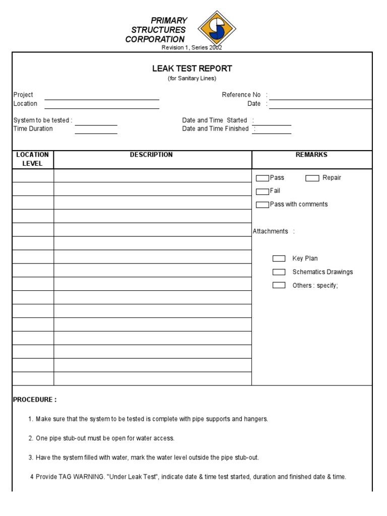 Leak Test Report: Primary Structures Corporation | PDF | Home Appliance ...
