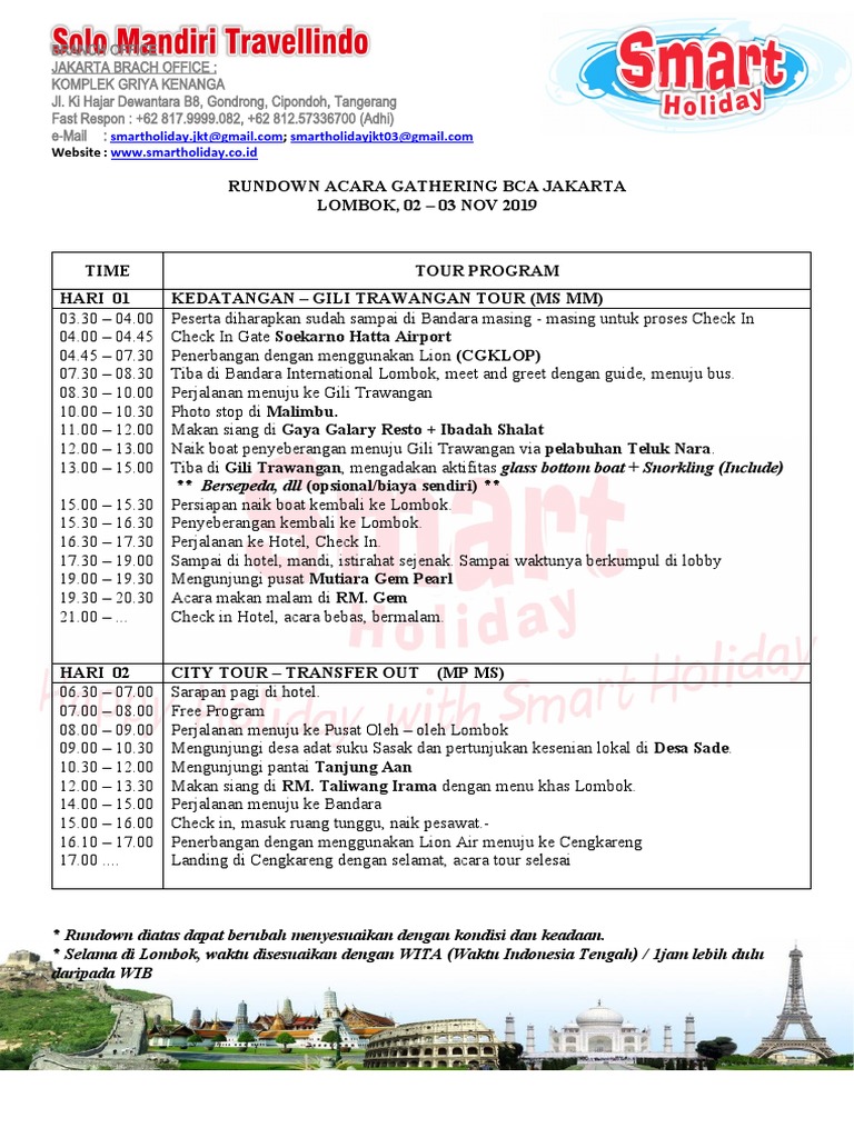 Rundown Lombok Tour | PDF