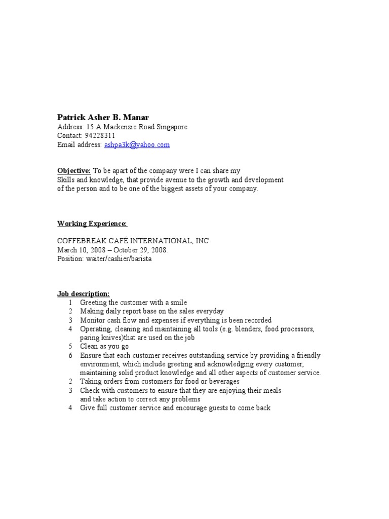 Patrick Asher B. Manar: Objective: To Be Apart of The Company Were I ...