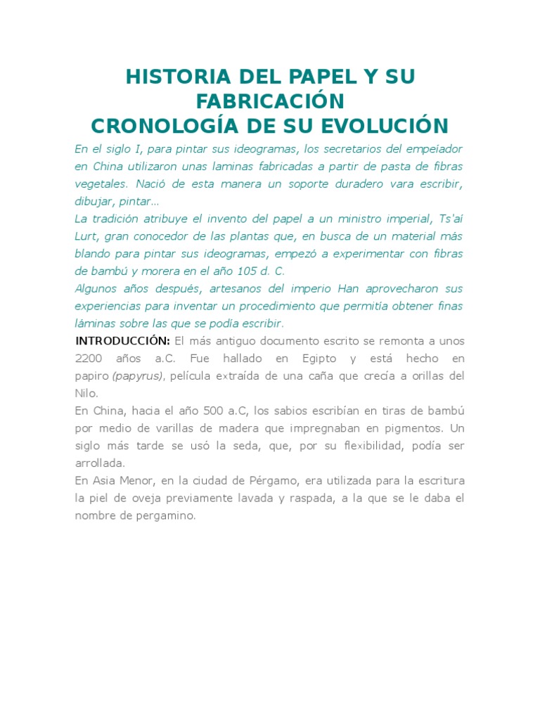 Historia Del Papel y Su Fabricación | PDF | Papel | Naturaleza