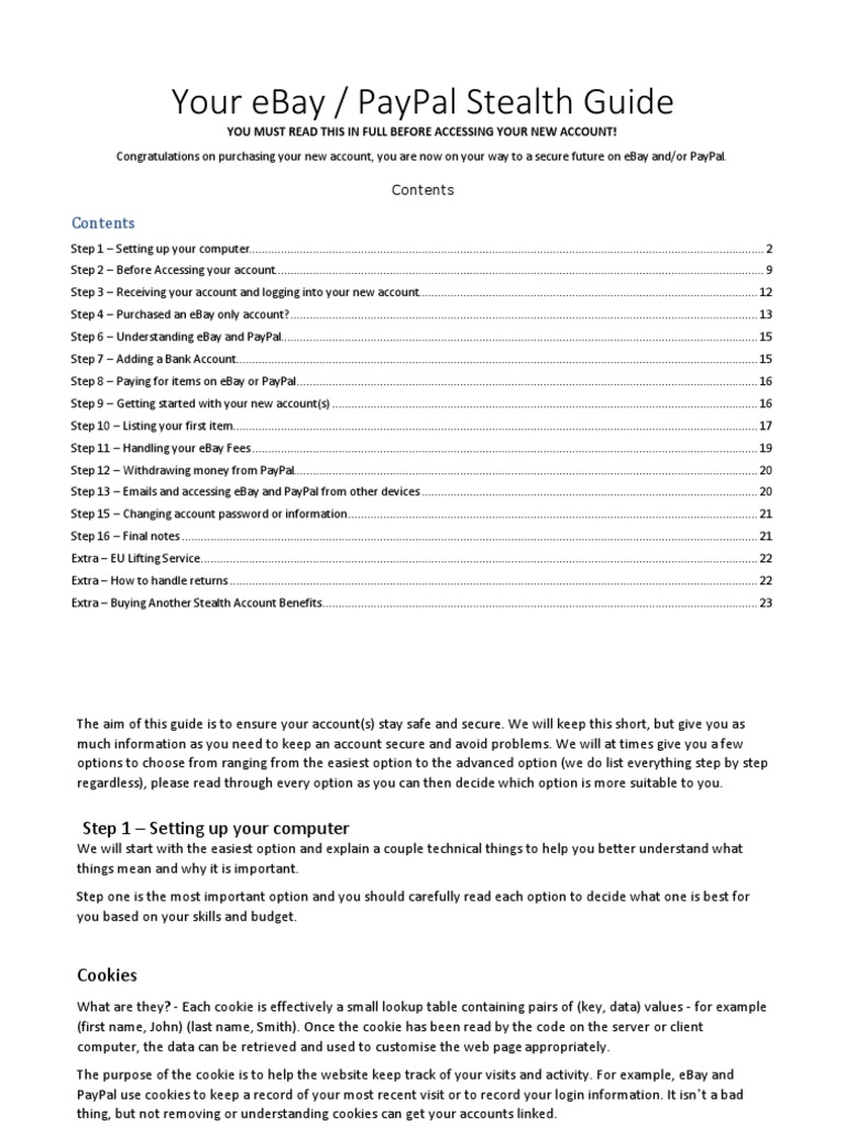 Your Ebay / Paypal Stealth Guide: You Must Read This in Full Before Accessing Your New Account ...