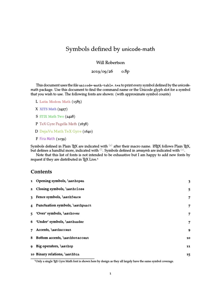 Unimath Symbols PDF | PDF | Bracket | Summation