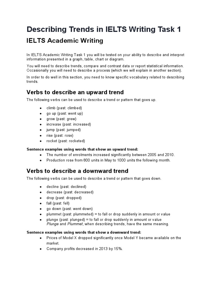 Describing Trends in IELTS Writing Task 1 | PDF | Websites | Schools