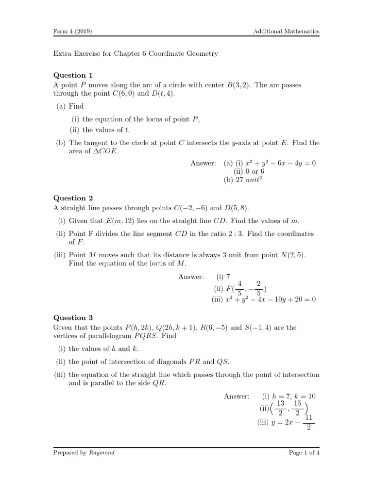 Additional Mathematics Chapter 6 Coordinate Geometry | Download Free ...