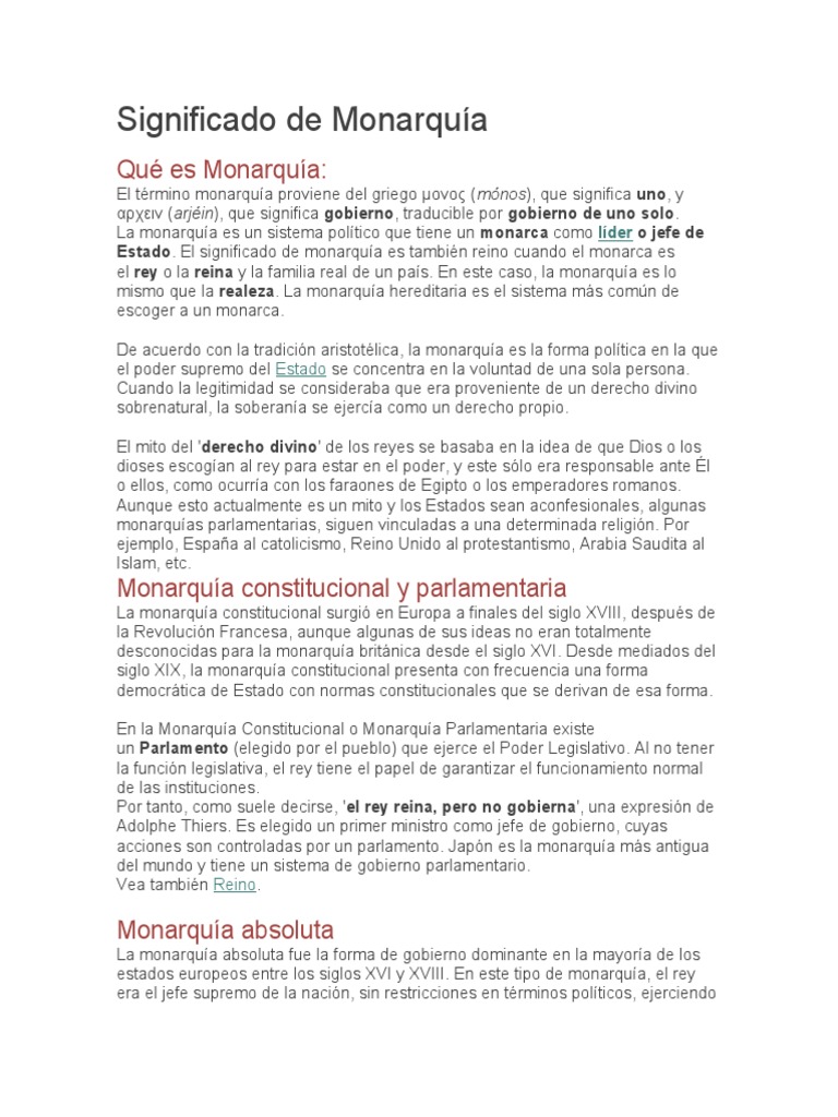 Monarquía: Historia y Tipos | PDF | Monarquía | Monarca