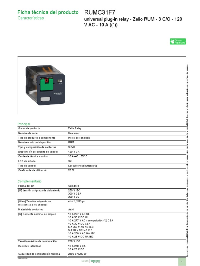 Relé Universal RUMC31F7 - Ficha Técnica | PDF | Electricidad | Cantidades fisicas