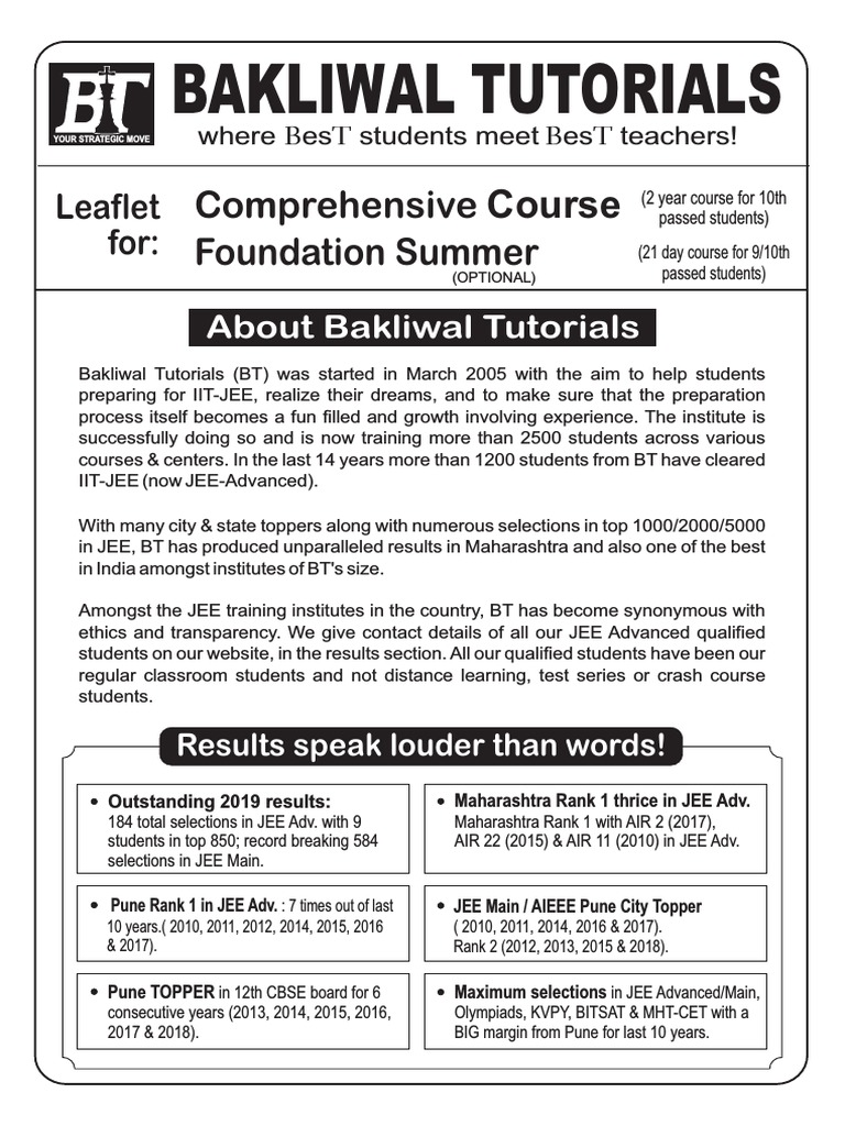 Bakliwal Tutorials: JEE Coaching Success | PDF | Chemical Reactions ...
