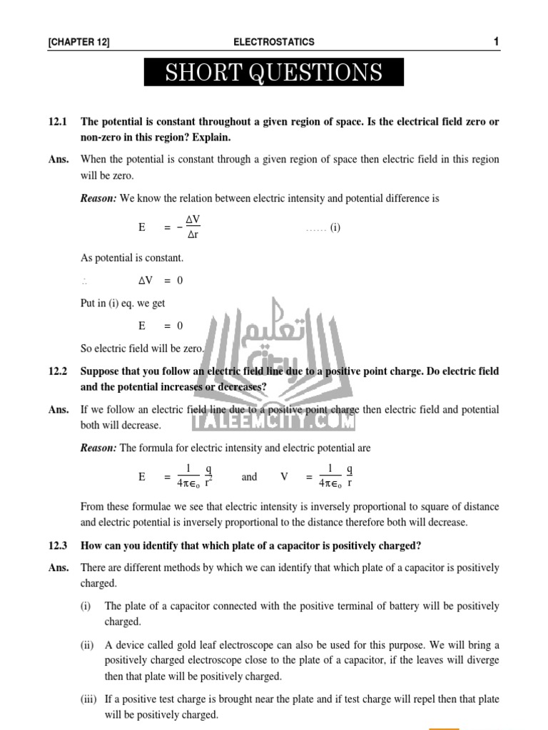 2nd Year Physics Numerical & Short Questions | PDF | Electronvolt ...