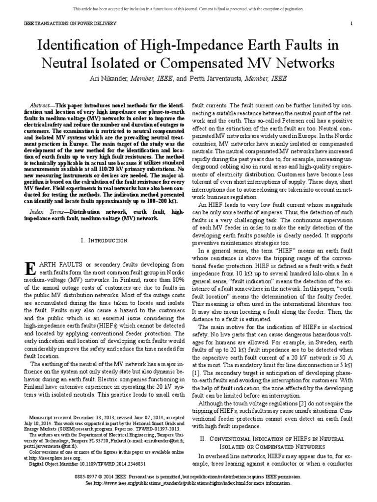 Identification of High-Impedance Earth Faults in Neutral Isolated or ...