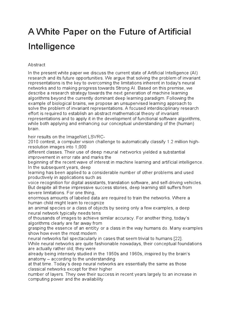 A White Paper On The Future of Artificial Intelligence | PDF | Deep ...