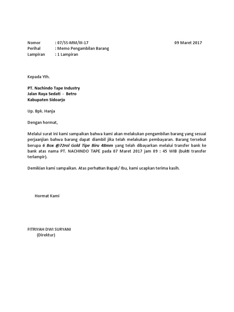 Memo Pengambilan Barang | PDF
