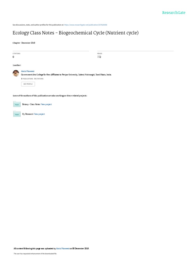 Ecology Class Notes - Biogeochemical Cycle (Nutrient Cycle) : December ...