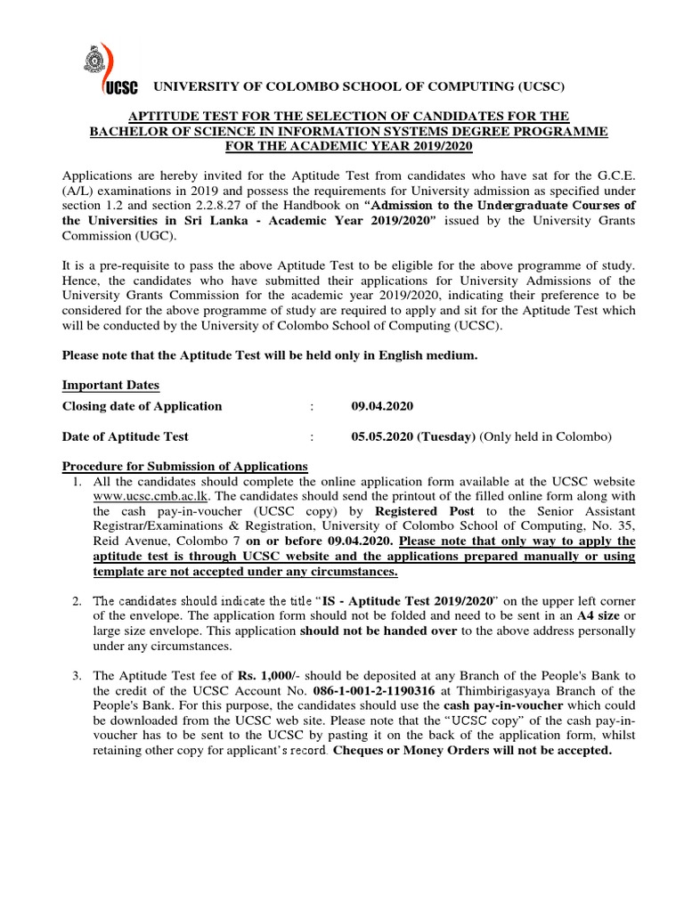 BIS Aptitude Test Advertisement English 2020 Final | PDF | University ...