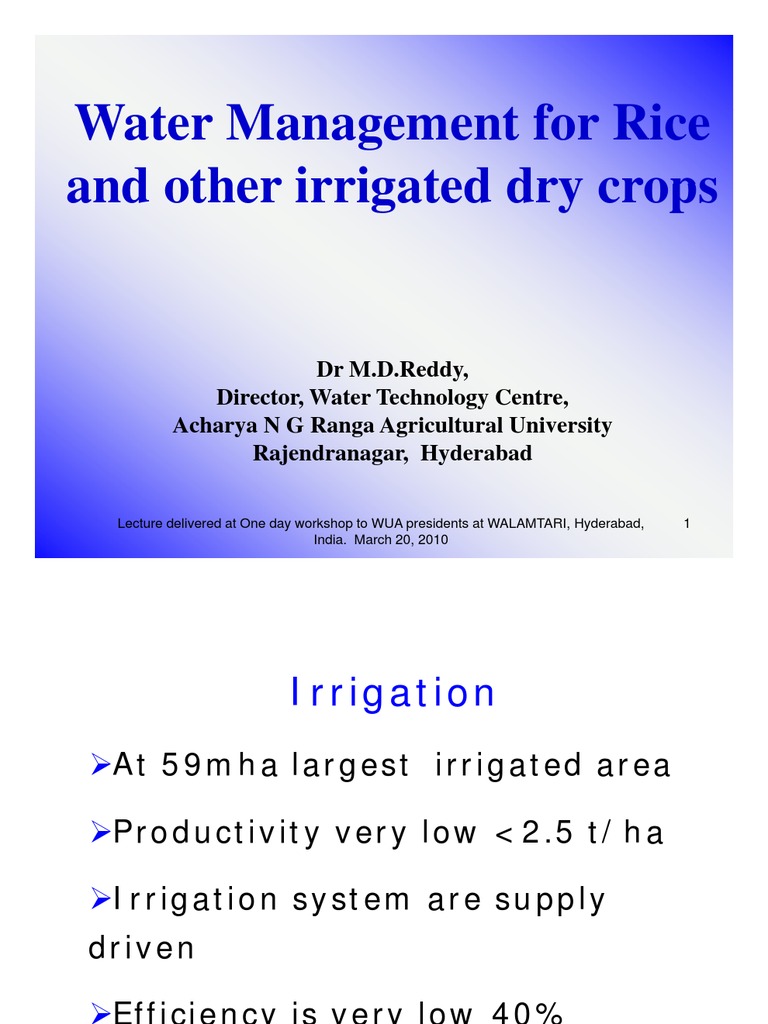 Water Management For Rice and Other Irrigated Dry Crops | PDF | Soil ...