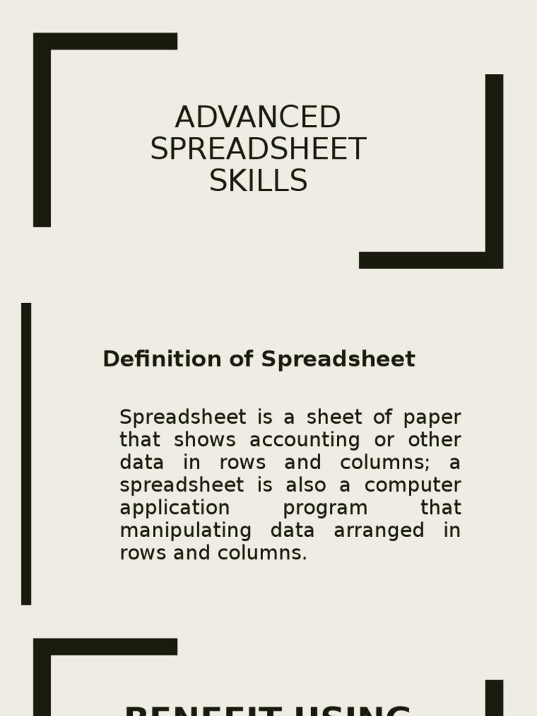 Advanced Spreadsheet Skills Presentation | PDF | Spreadsheet | Microsoft Excel
