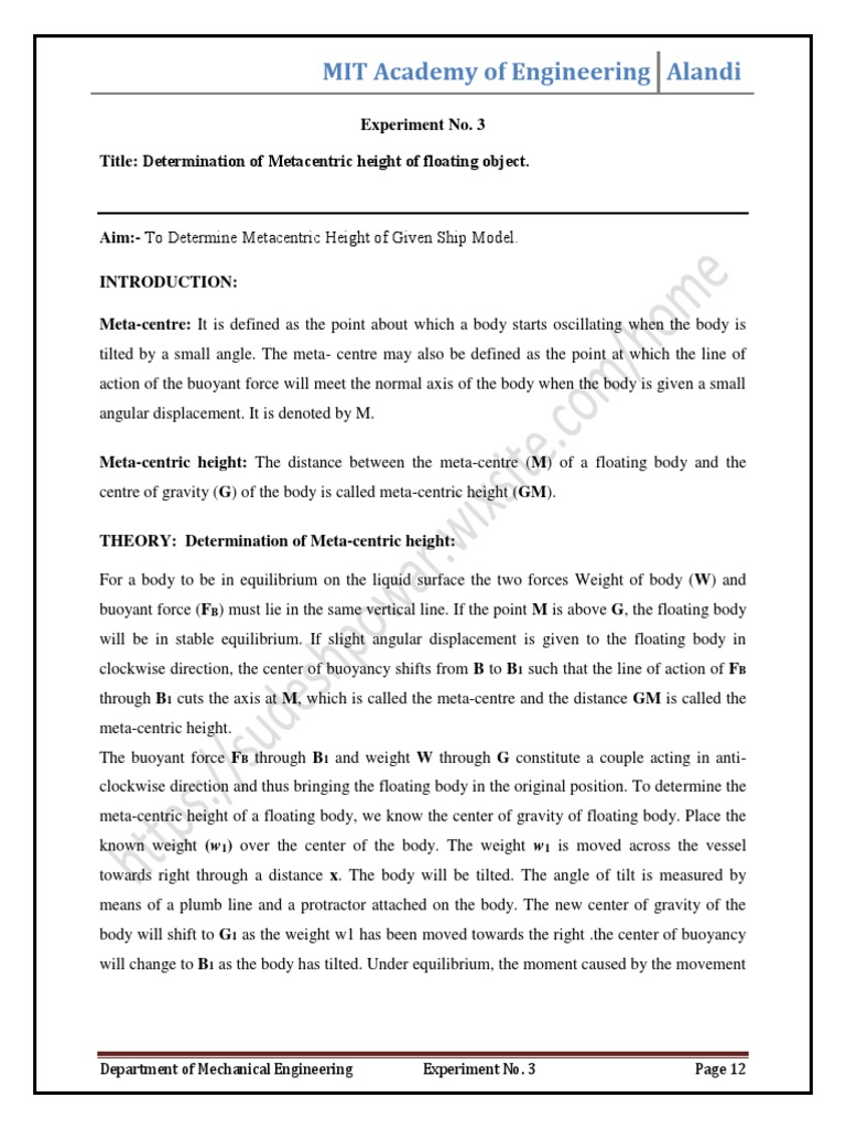Metacentric Height PDF | PDF | Buoyancy | Physical Quantities