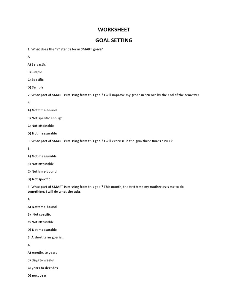 Worksheet Goal Setting | PDF | Goal Setting | Goal