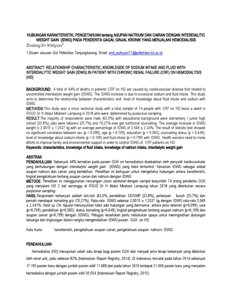 Sodium Intake And Idwg In Hemodialysis Patients Pdf Dialysis