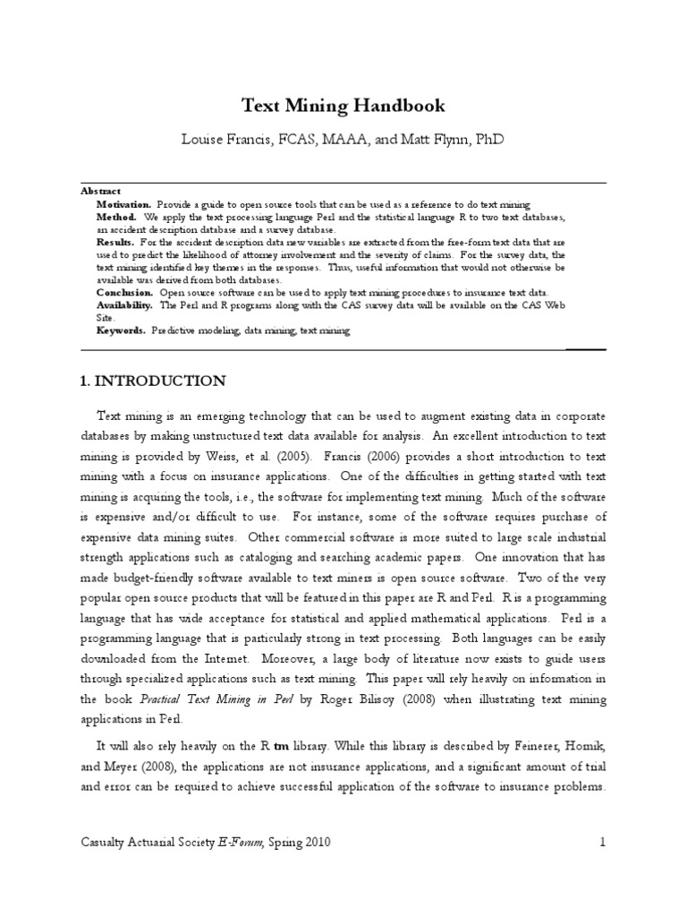Text Mining Handbook Pdf R Programming Language Database Index