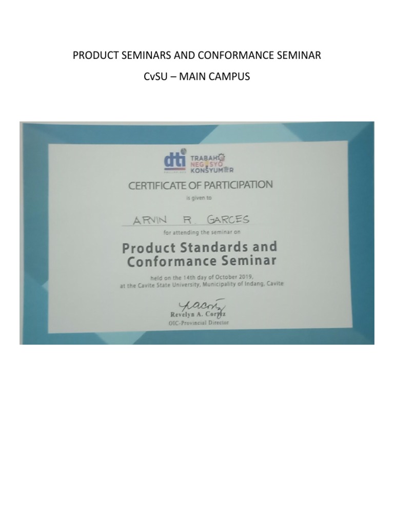 Product Seminars and Conformance Seminar Cvsu - Main Campus | PDF ...