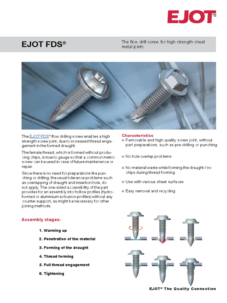 Ejot FDS: The Flow Drill Screw For High Strength Sheet Metal Joints ...
