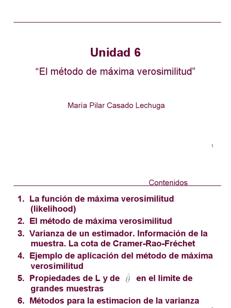 Unidad 6. El Método de Máxima Verosimilitud | PDF | Estimador | Diferencia