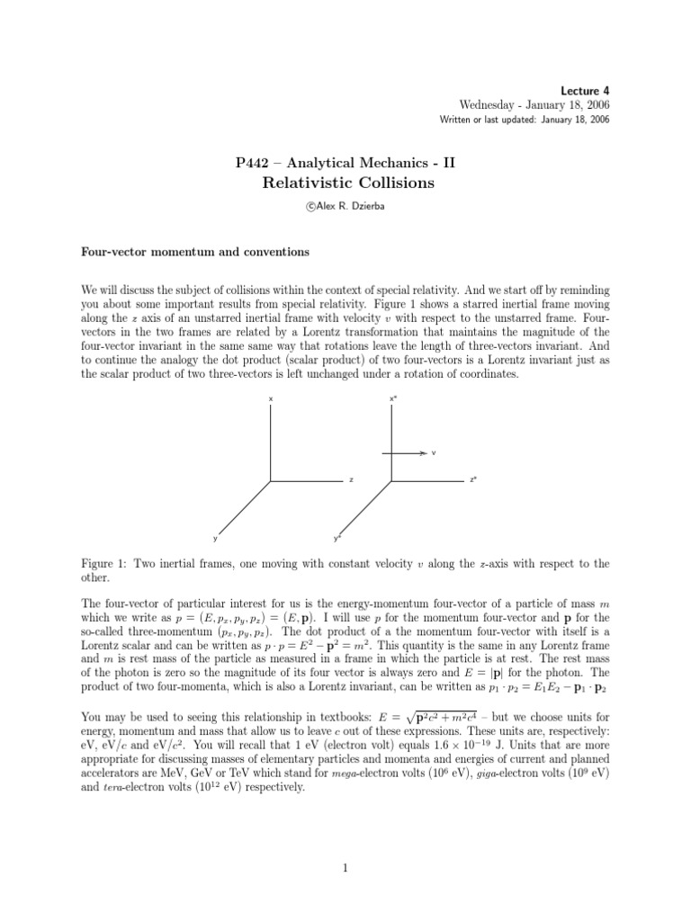Relativistic Collisions: P442 - Analytical Mechanics - II | PDF ...