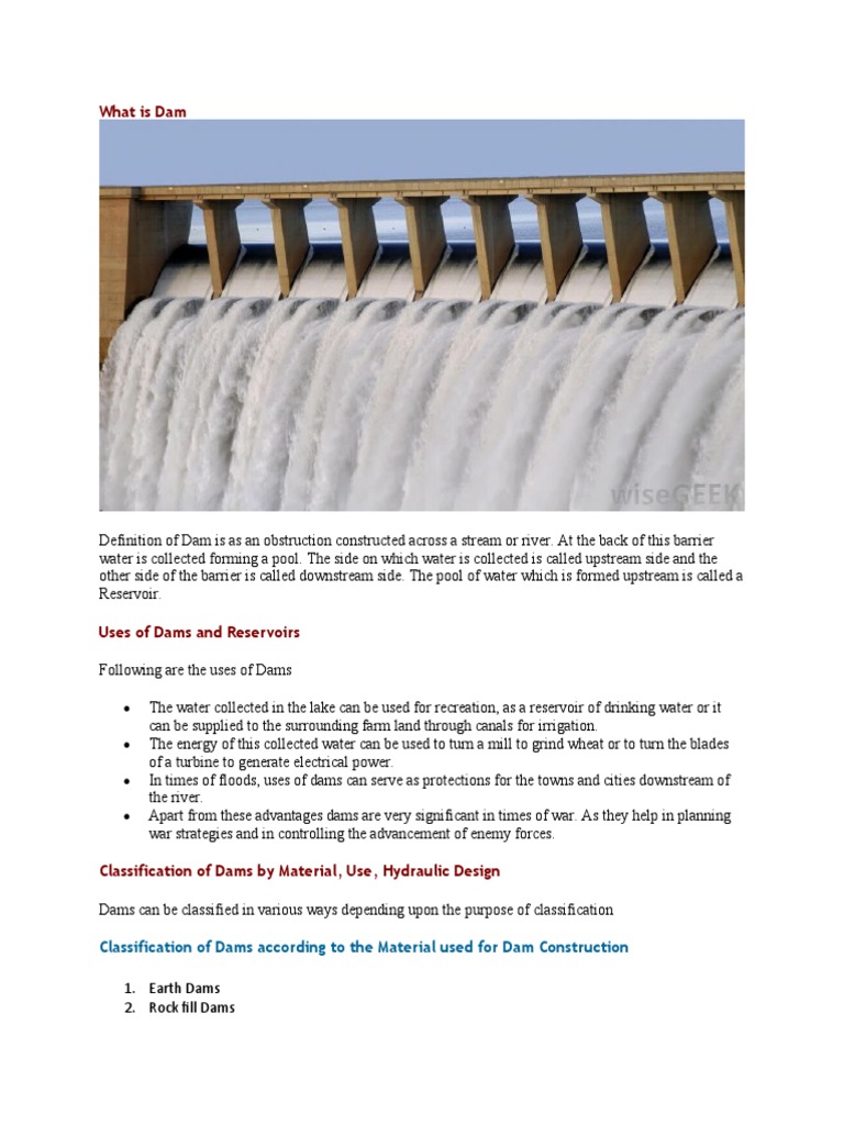 What Is Dam: Classification of Dams According To The Material Used For ...