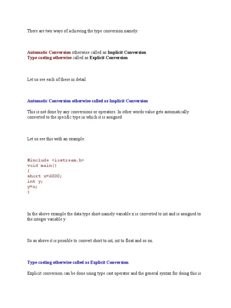 Automatic Conversion Type Casting Otherwise | PDF | Parameter (Computer Programming) | Data Type