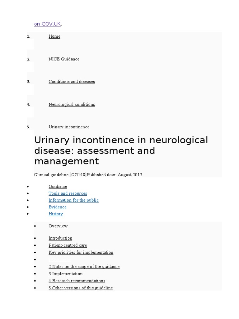 Urinary Incontinence in Neurological Disease: Assessment and Management ...