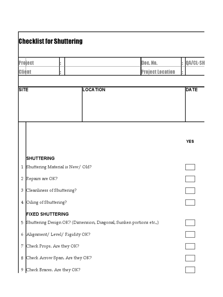 Shuttering Work Checklist | PDF