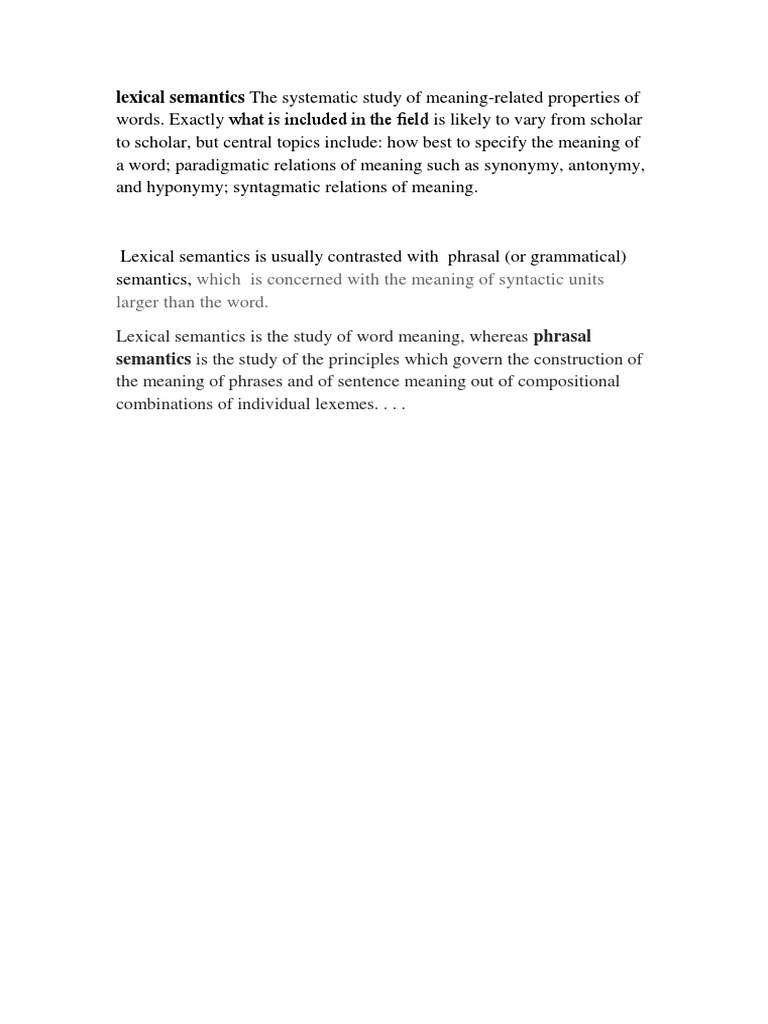 Lexical Sematics Vs Phrasal Semantics | PDF