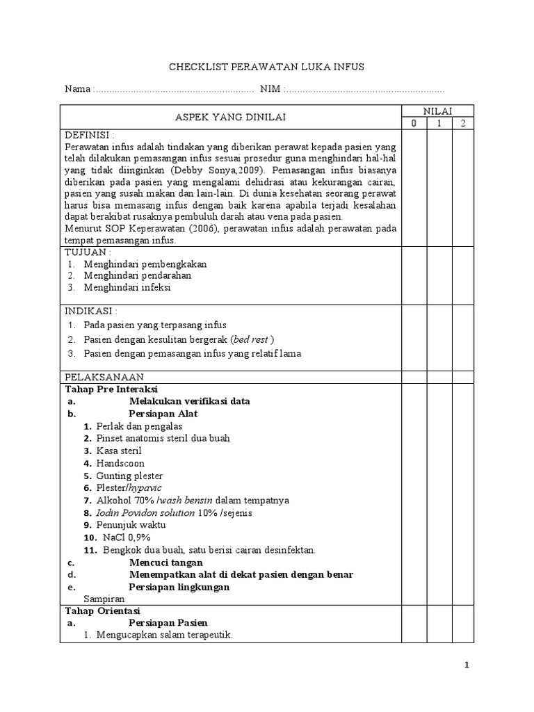 CHECKLIST FOR INFUSION SITE CARE | PDF